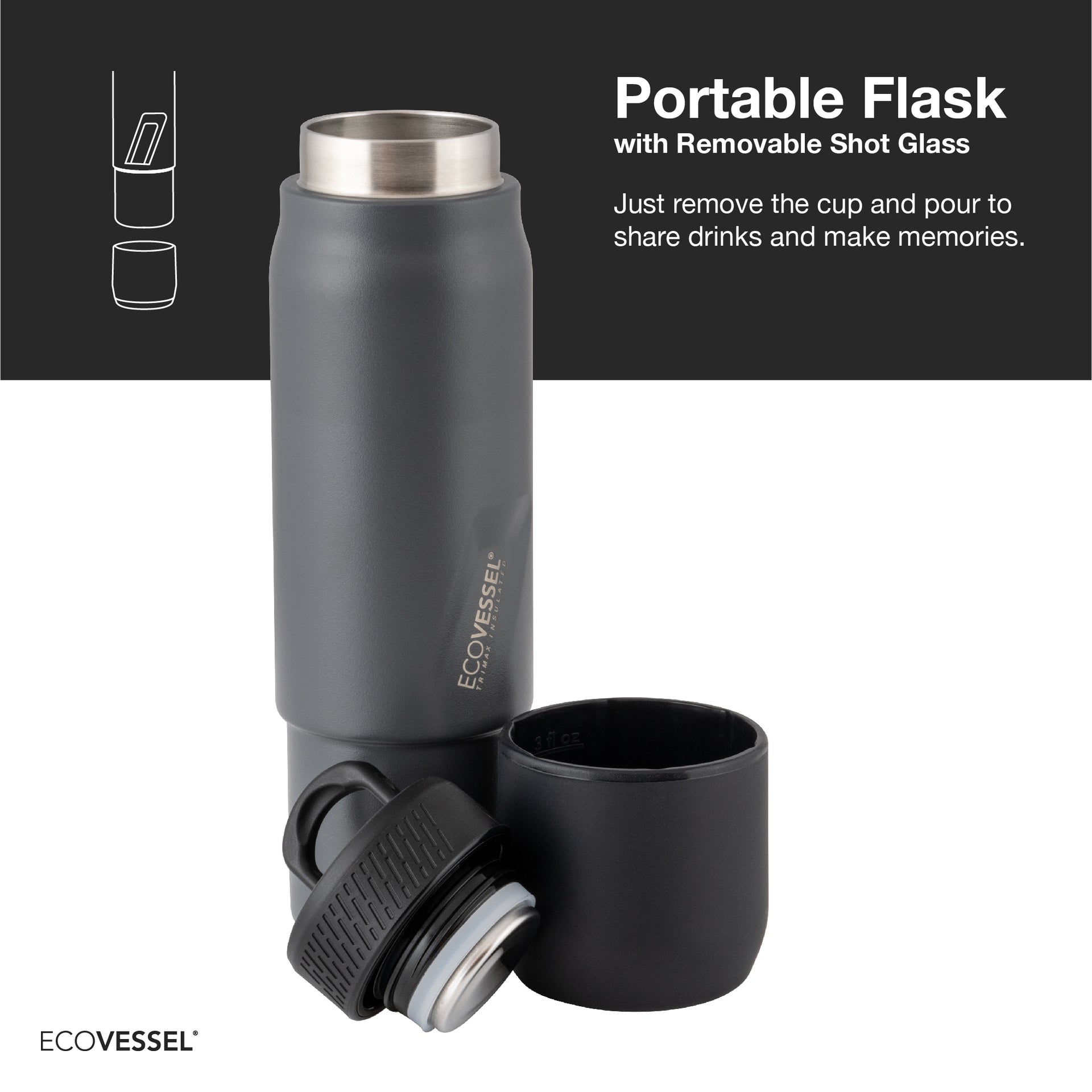 The Flask – 8 oz Bottle with Removable Shot Glass – EcoVessel